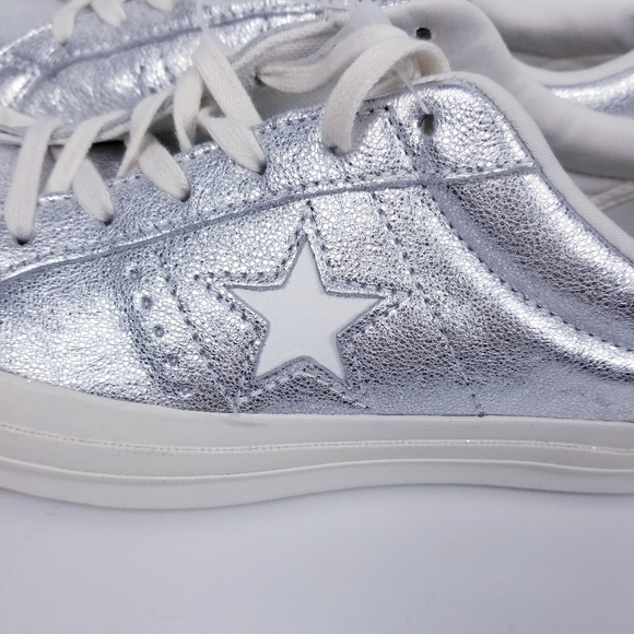 Converse | Shoes | Converse Leather One Star Metallic Silver Sneakers ...